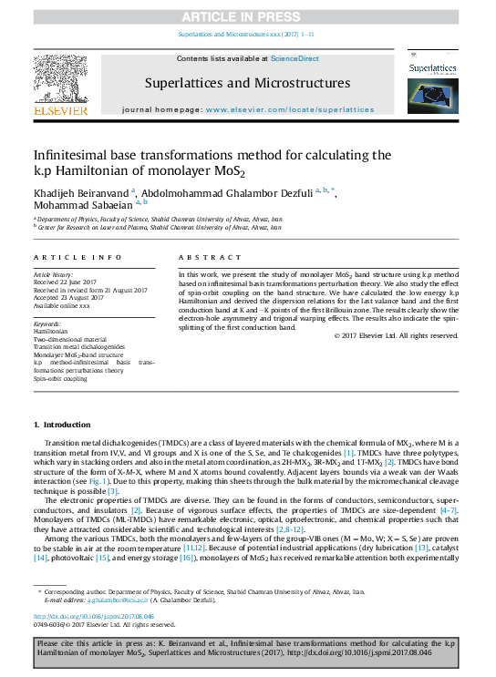 (PDF) Infinitesimal base transformations method for calculating the k.p ...