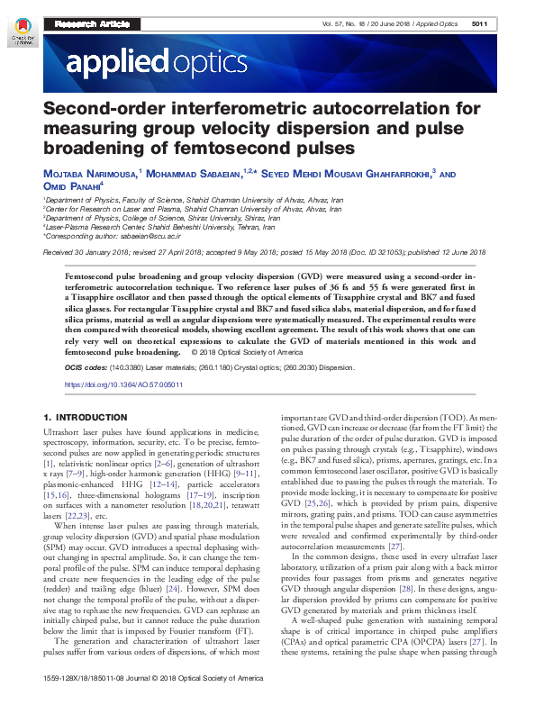 (PDF) Second-order interferometric autocorrelation for measuring group ...
