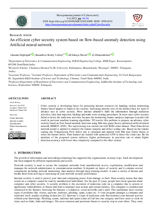 (PDF) An efficient cyber security system based on flow-based anomaly detection using Artificial ...