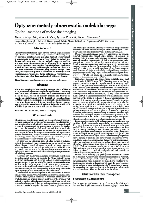 (PDF) Optyczne metody obrazowania molekularnego