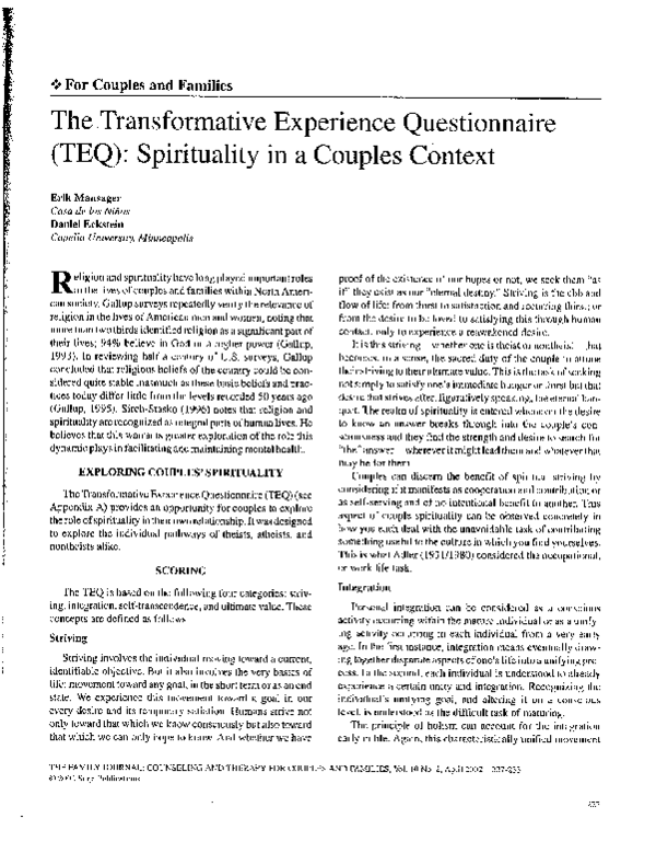 (PDF) Transformative Experience Questionnaire