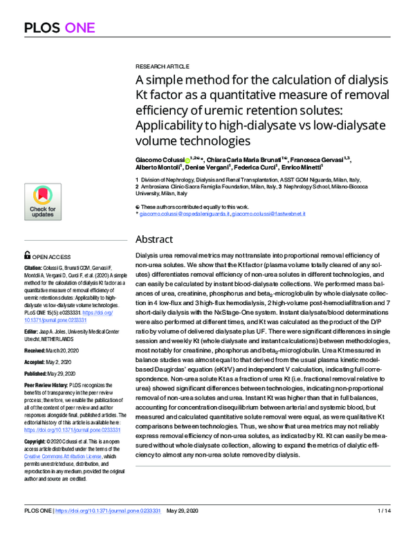(PDF) A simple method for the calculation of dialysis Kt factor as a ...