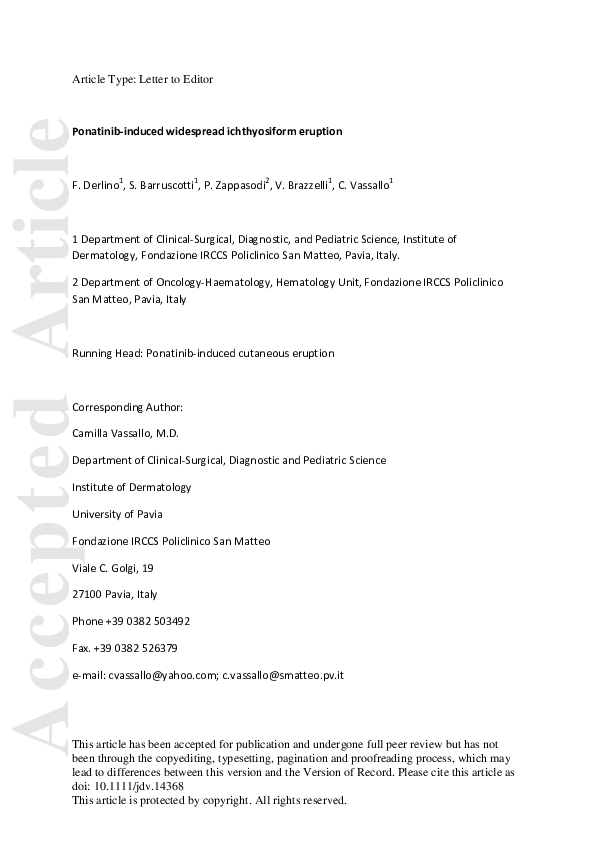 (PDF) Ponatinib‐induced widespread ichthyosiform eruption