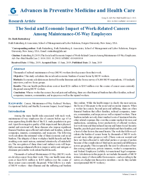 (PDF) The Social and Economic Impact of Work Related Cancers Among ...