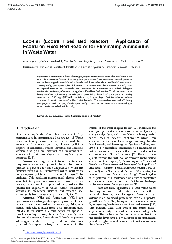 (PDF) Eco-Fer (Ecotru Fixed Bed Reactor) : Application of Ecotru on ...