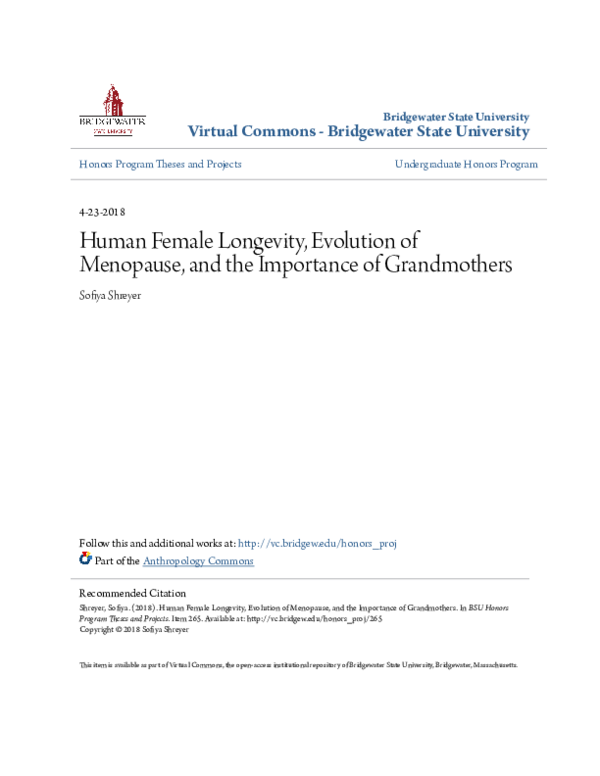 (PDF) Human Female Longevity, Evolution of Menopause, and the ...
