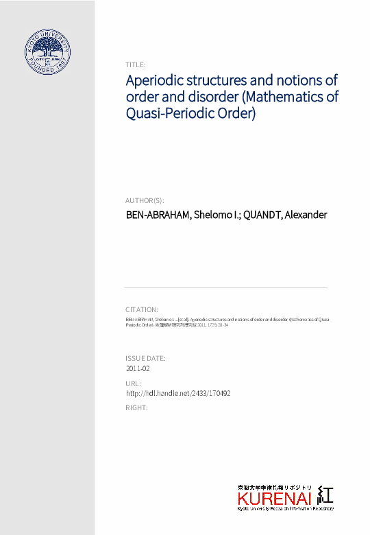 (PDF) Aperiodic structures and notions of order and disorder ...