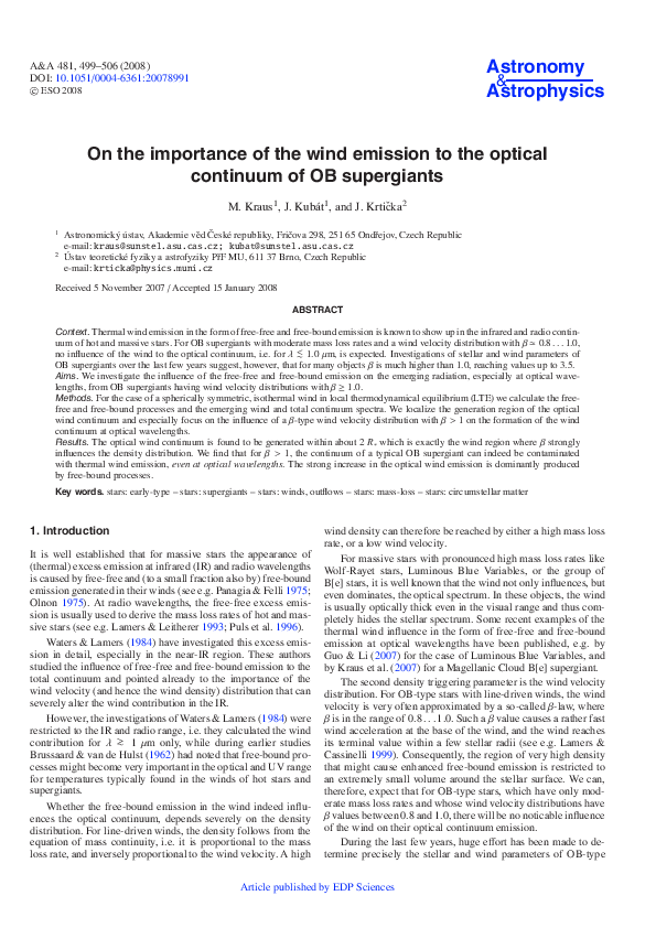 (PDF) On the importance of the wind emission to the optical continuum ...