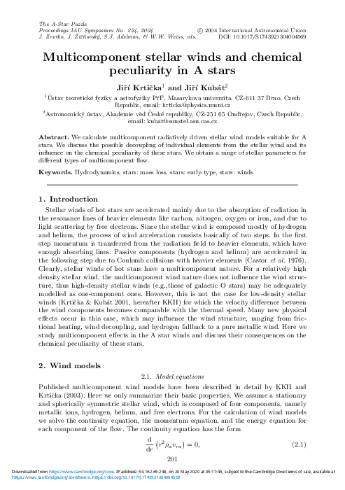 (PDF) Multicomponent stellar winds and chemical peculiarity in A stars