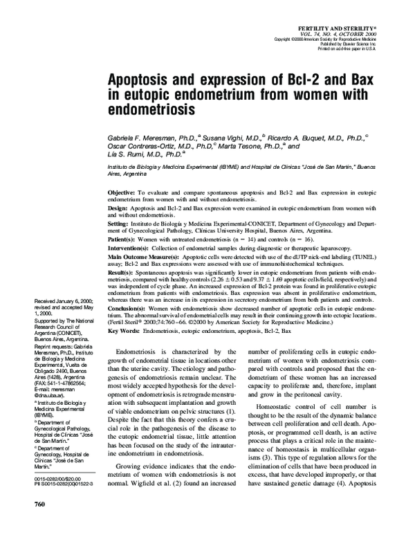 (PDF) Apoptosis and expression of Bcl-2 and Bax in eutopic endometrium ...