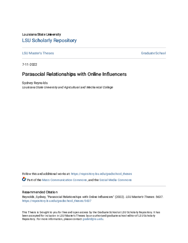 (PDF) Parasocial Relationships with Online Influencers