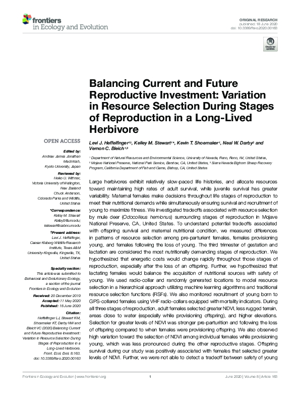 (PDF) Balancing Current and Future Reproductive Investment: Variation in Resource Selection ...