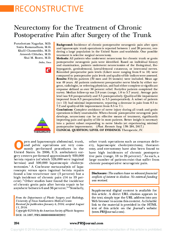 (PDF) Neurectomy for the Treatment of Chronic Postoperative Pain after ...
