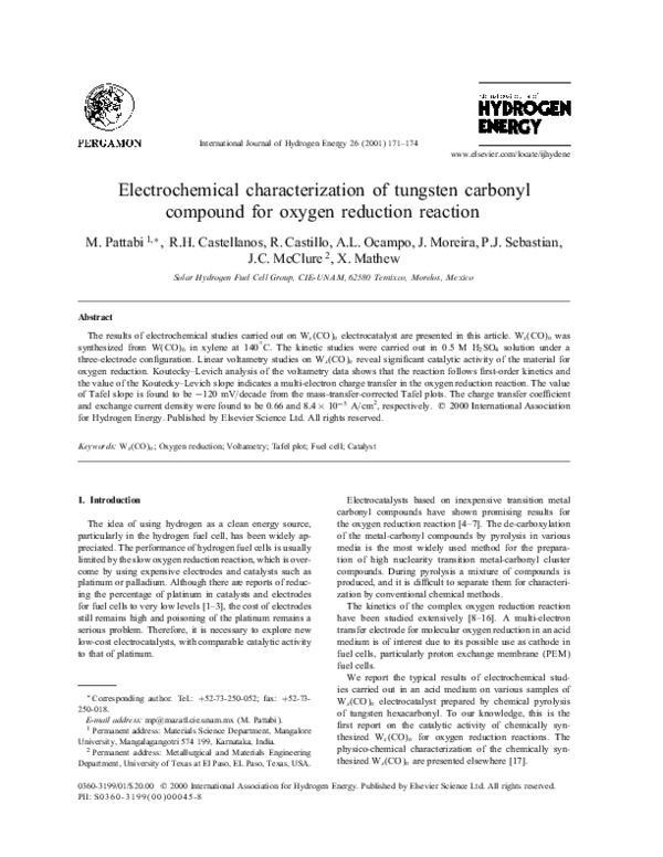 (PDF) Electrochemical characterization of tungsten carbonyl compound ...