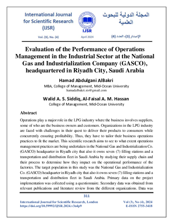 (PDF) Evaluation of the Performance of Operations Management in the ...