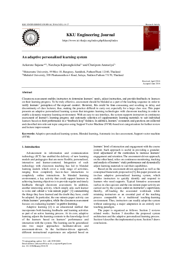 (PDF) An adaptive personalized learning system