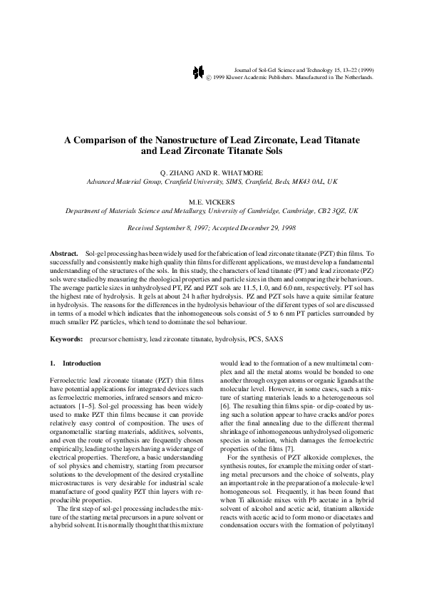 (PDF) A comparison of the nanostructure of lead zirconate, lead ...
