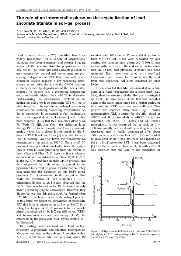 (PDF) The role of an intermetallic phase on the crystallization of lead ...