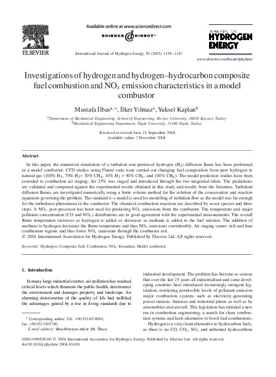 (PDF) Investigations of hydrogen and hydrogen–hydrocarbon composite fuel combustion and emission ...
