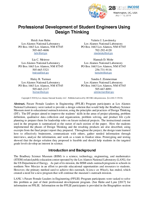 (PDF) Professional Development of Student Engineers Using Design Thinking