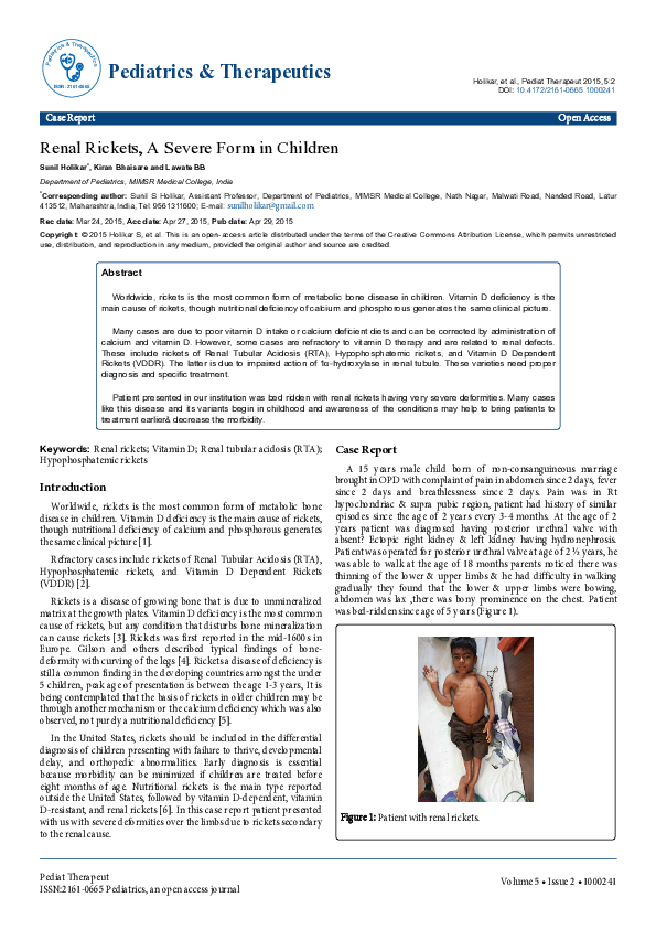 (PDF) Renal Rickets, A Severe Form in Children