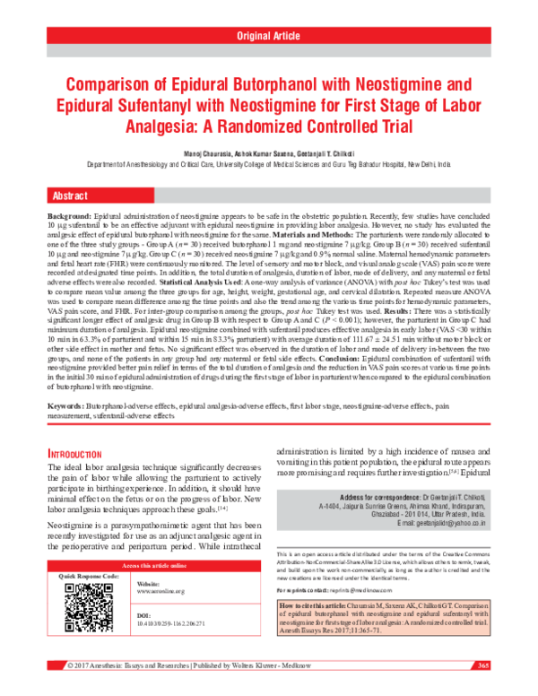 (PDF) Comparison of epidural butorphanol with neostigmine and epidural ...