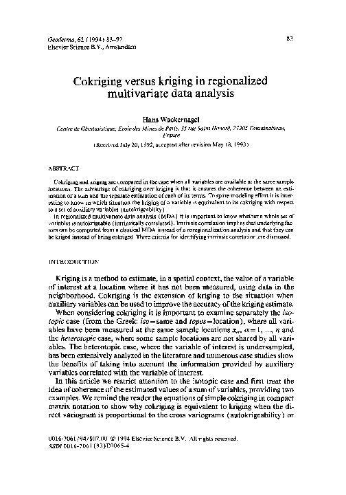(PDF) Cokriging versus kriging in regionalized multivariate data analysis