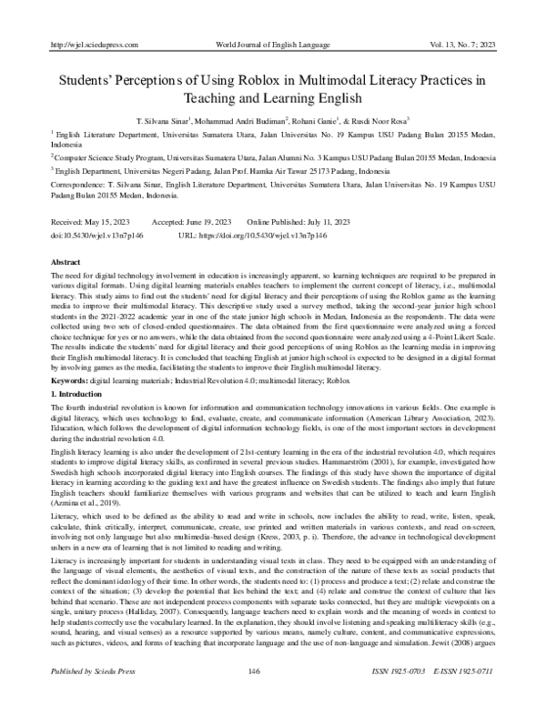 (PDF) Students’ Perceptions of Using Roblox in Multimodal Literacy ...