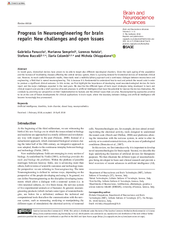 (PDF) Progress in Neuroengineering for brain repair: New challenges and ...
