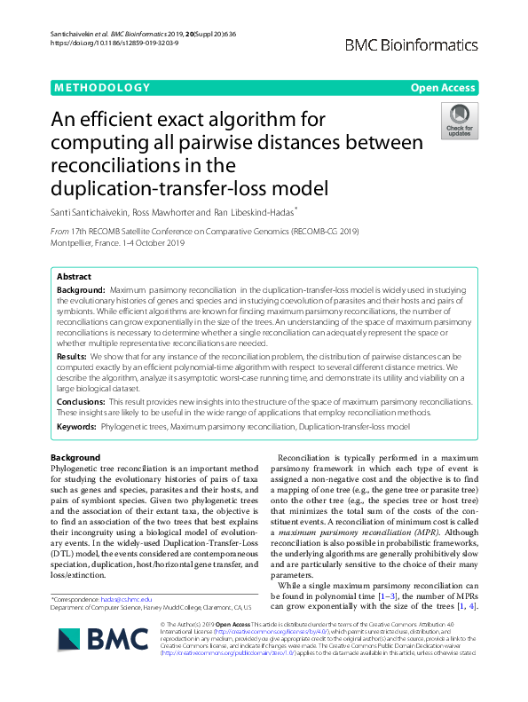 (PDF) An efficient exact algorithm for computing all pairwise distances between reconciliations ...