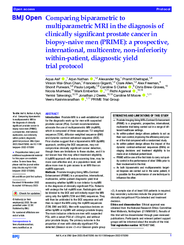 (PDF) Comparing biparametric to multiparametric MRI in the diagnosis of clinically significant ...