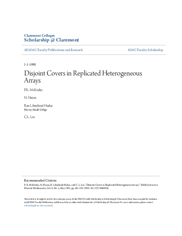 (PDF) Disjoint Covers in Replicated Heterogeneous Arrays | Ran Libeskind-Hadas - Academia.edu