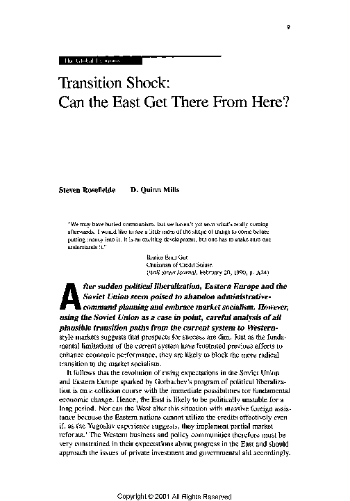 (PDF) Transition Shock: Can the East Get There from Here?