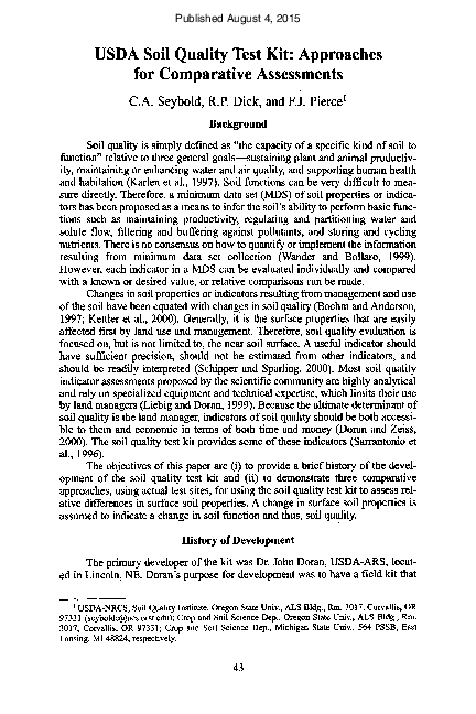 (PDF) USDA Soil Quality Test Kit: Approaches for Comparative Assessments