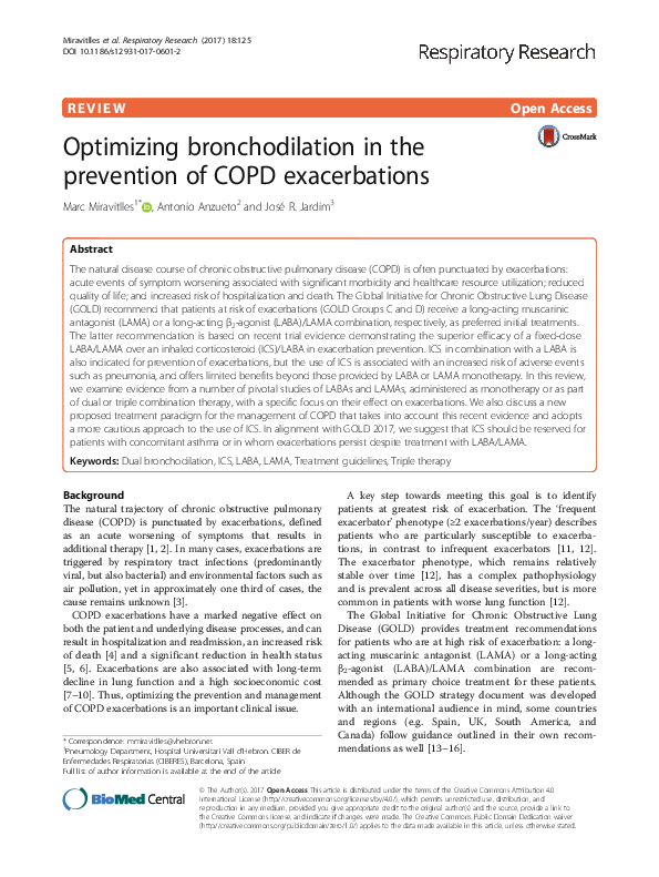(PDF) Optimizing bronchodilation in the prevention of COPD exacerbations
