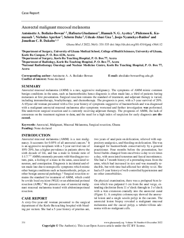 (PDF) Anorectal malignant mucosal melanoma