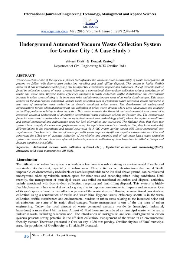 (PDF) Automated Underground Vacuum Waste Collection System in Gwalior