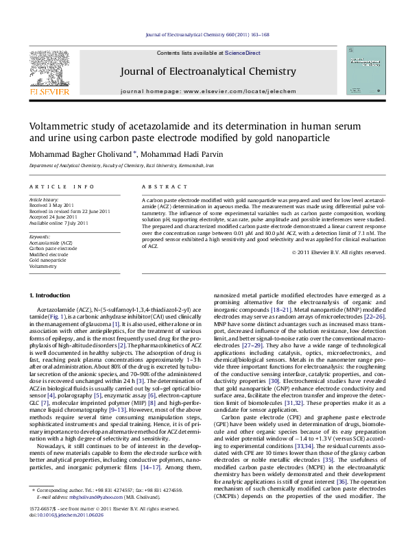 (PDF) Voltammetric study of acetazolamide and its determination in ...