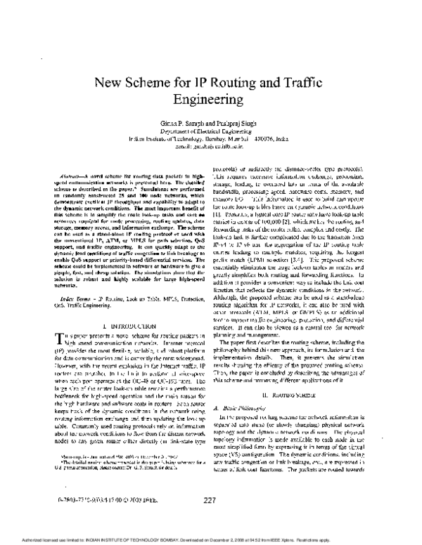 (PDF) New scheme for IP routing and traffic engineering