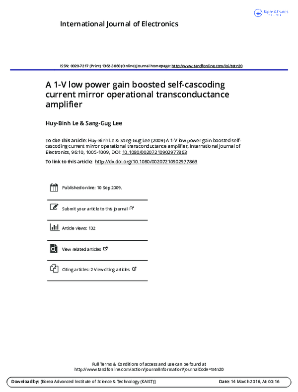 (PDF) A 1-V low power gain boosted self-cascoding current mirror ...
