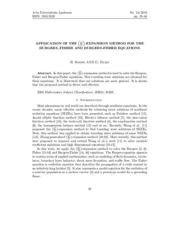 (PDF) Application of the -expansion method for the Burgers, Fisher and Burgers–Fisher equations