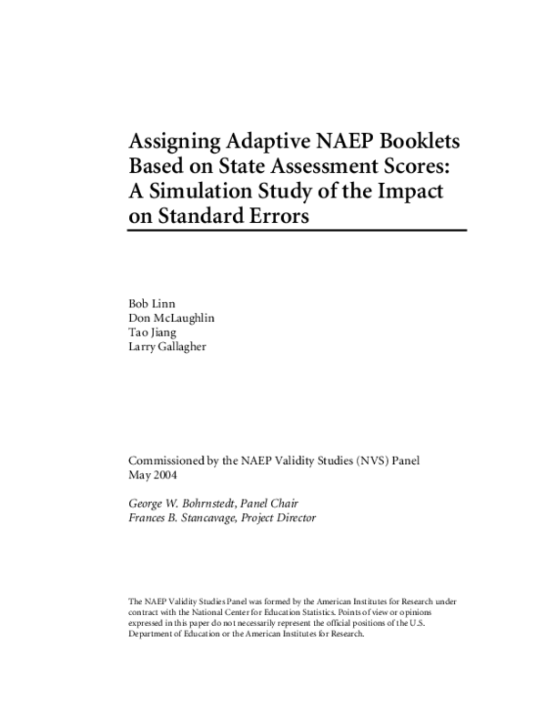 (PDF) Assigning Adaptive NAEP Booklets Based on State Assessment Scores ...