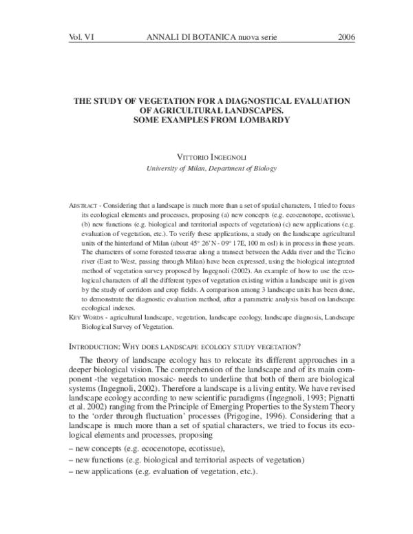 (PDF) The Study of Vegetation for a Diagnostical Evaluation of ...