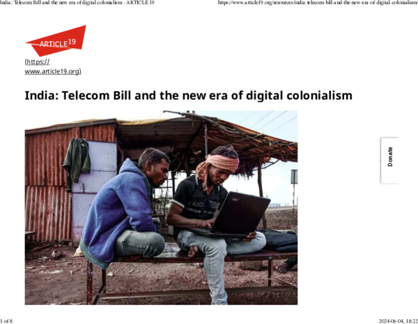 (PDF) India: Telecom Bill and the new era of digital colonialism