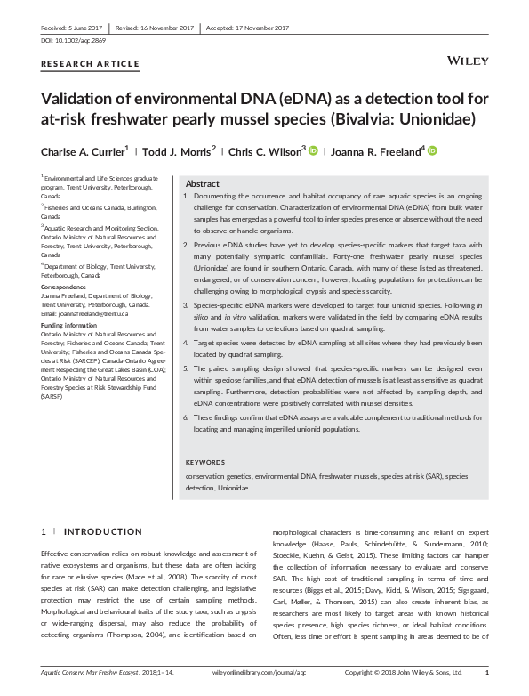 (PDF) Validation of environmental DNA (eDNA) as a detection tool for at ...