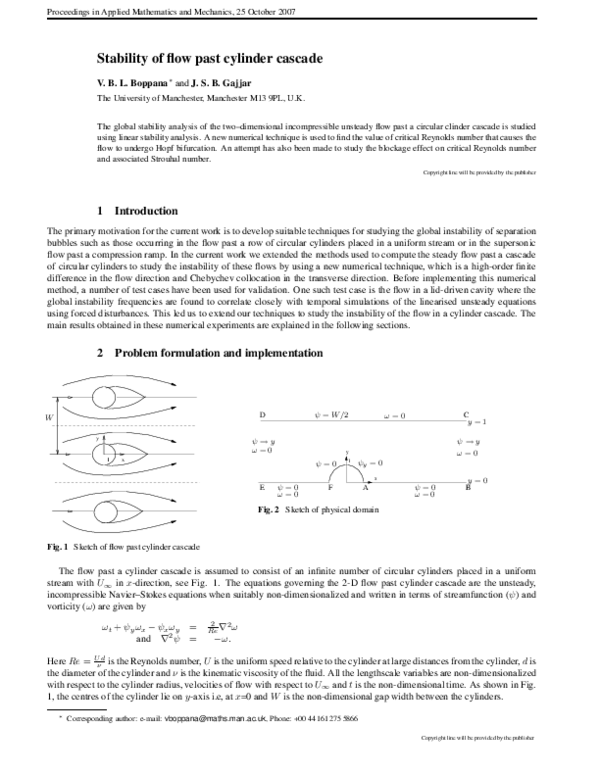 (PDF) Stability of flow past cylinder cascade