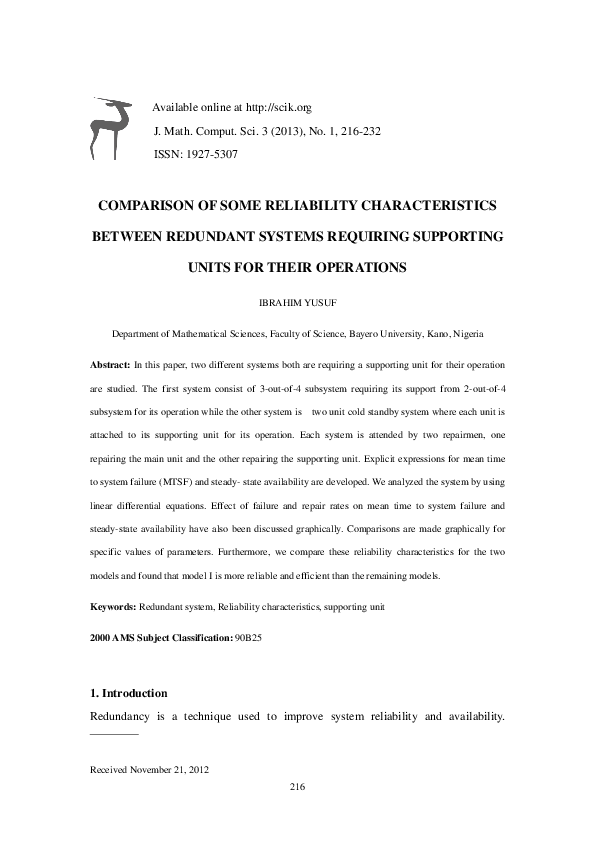 (PDF) Comparison of some reliability characteristics between redundant systems requiring ...
