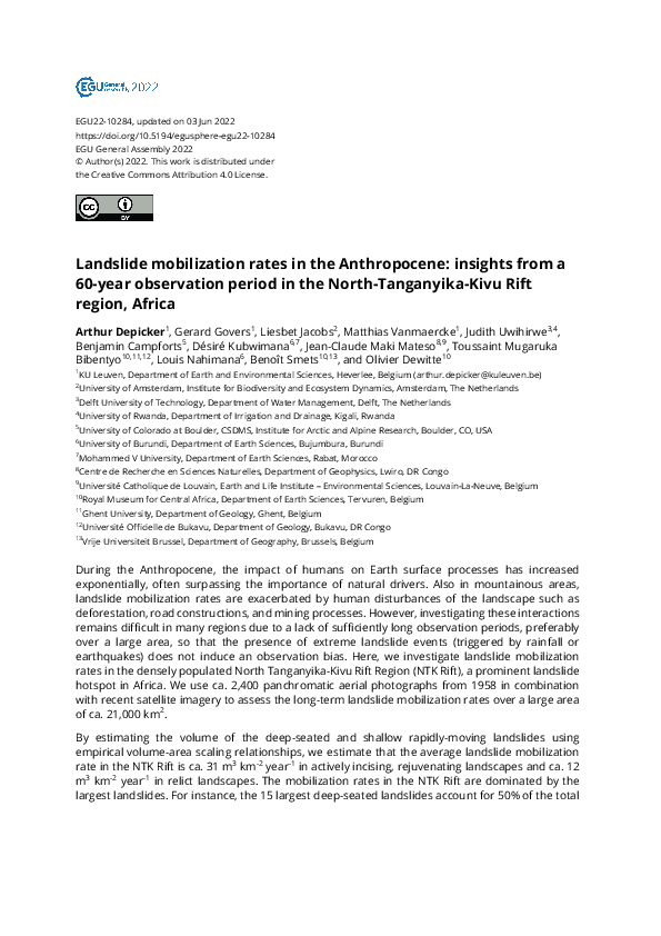 (PDF) Landslide mobilization rates in the Anthropocene: insights from a ...