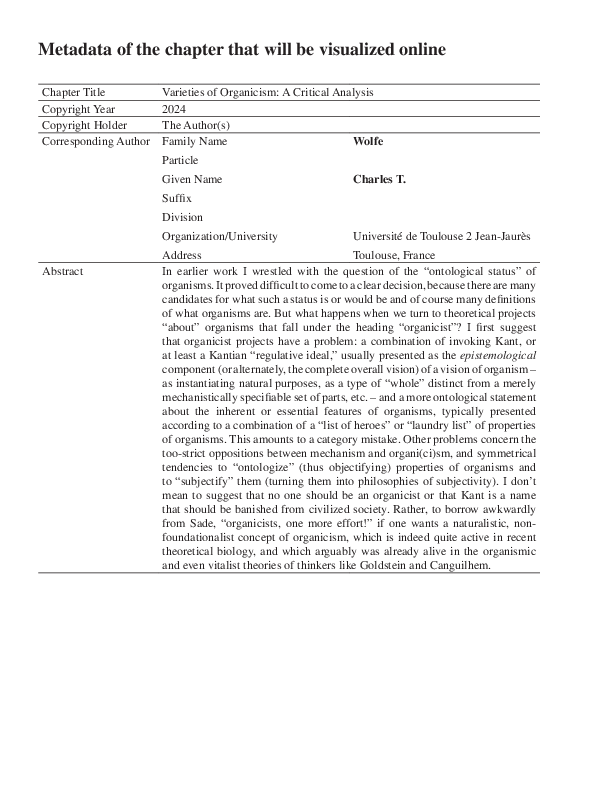 (PDF) Varieties of Organicism: A Critical Analysis
