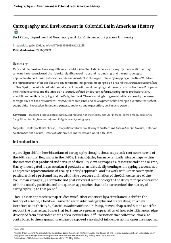 (PDF) Cartography and Environment in Colonial Latin American History